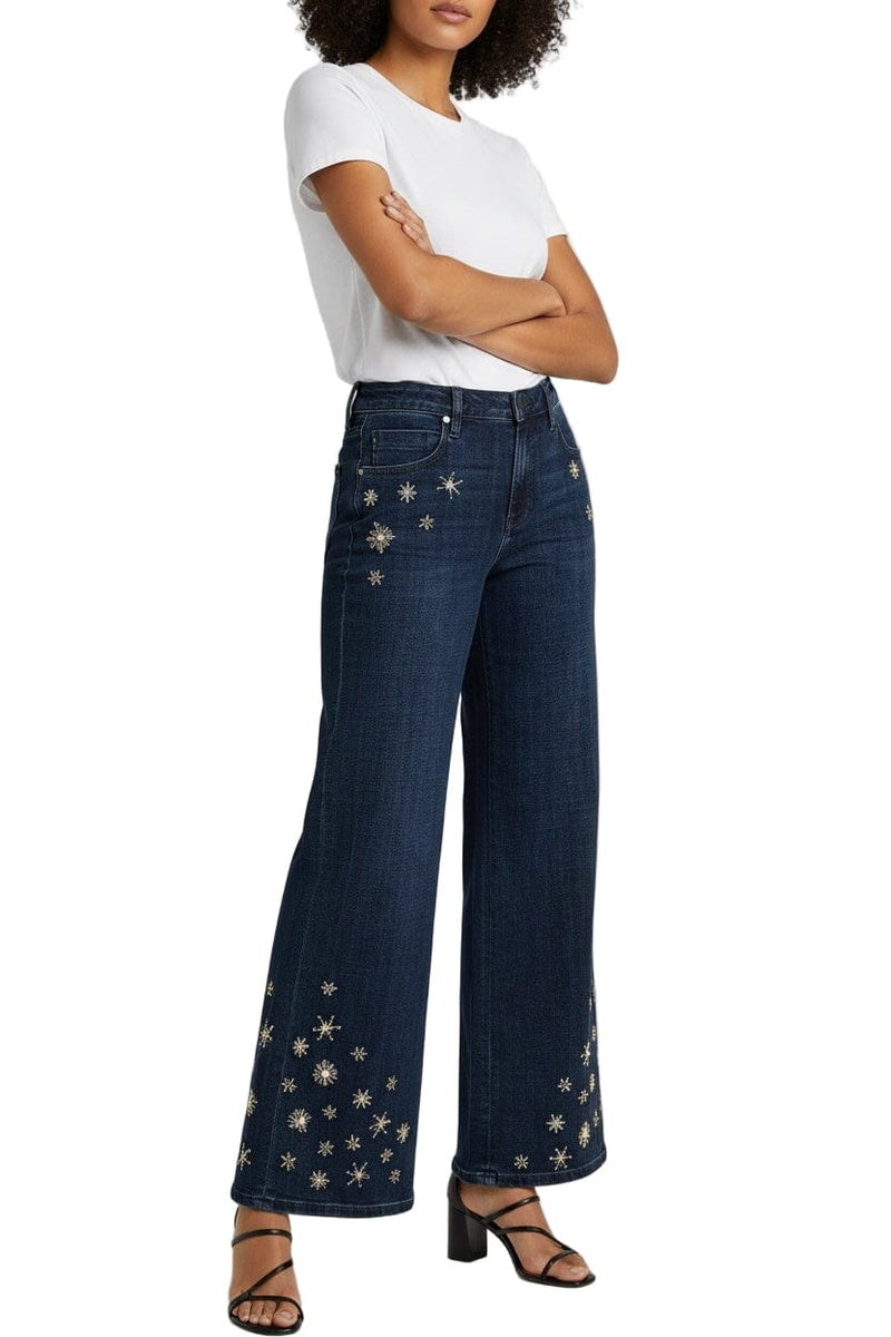 STRIDE WIDE LEG CRYSTAL SNOWFLAKE EMBELLISHED JEANS – FashionWear Canada